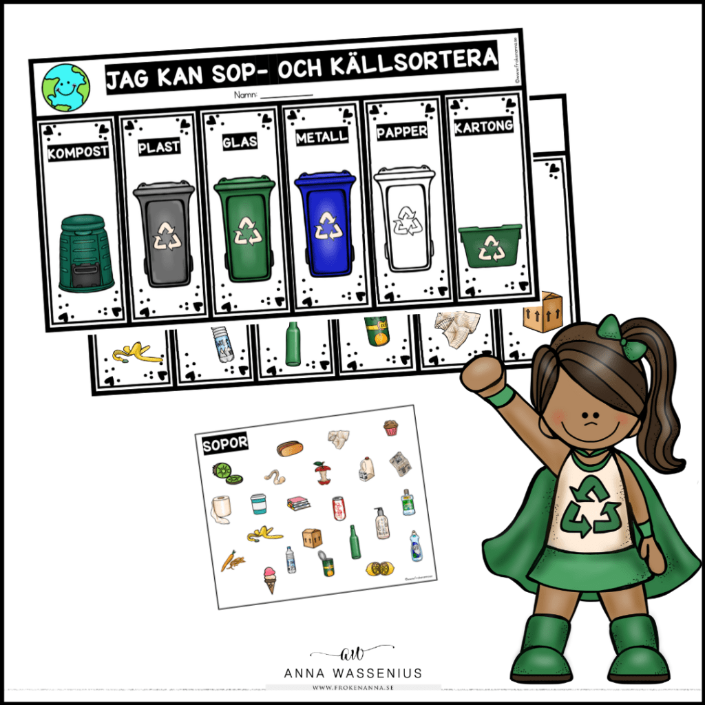 Jag kan sop- och källsortera skolmaterial - Fröken Anna