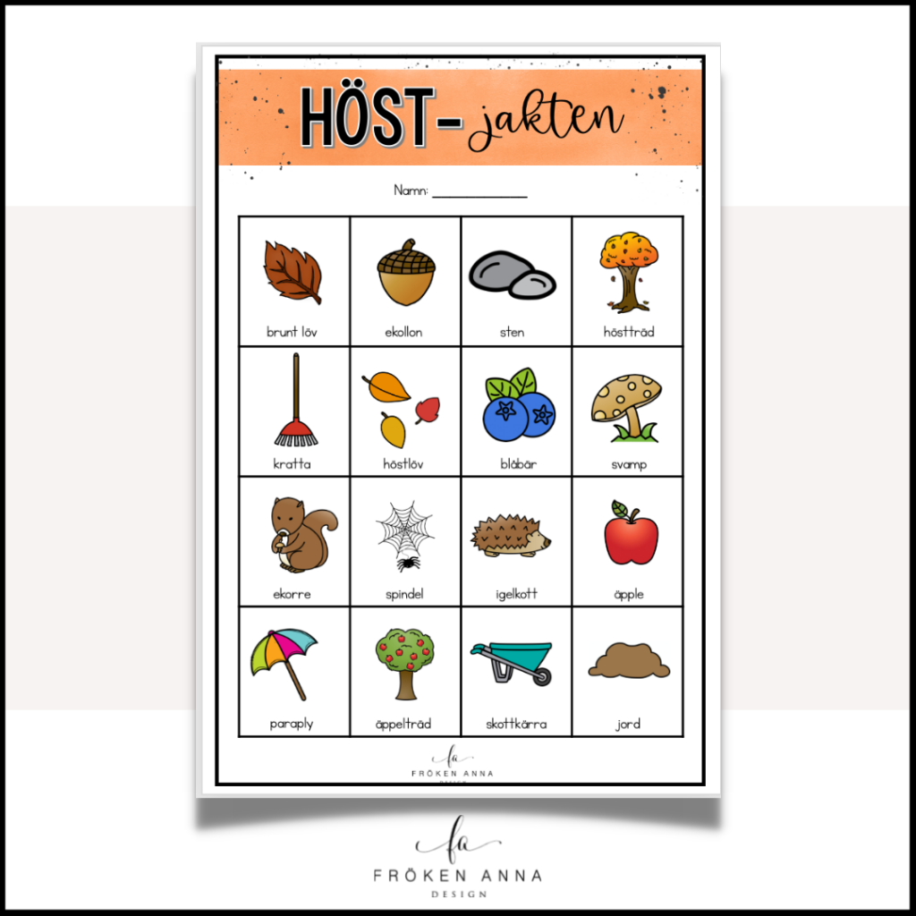 Höstjakten (promenad-, skogs-, eller höstbingo) skolmaterial - Fröken Anna