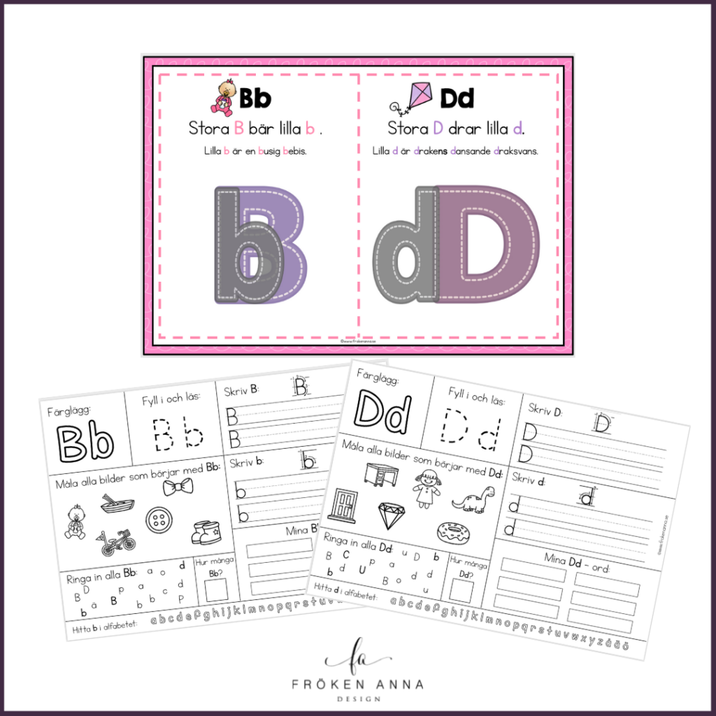 Bb / Dd – poster och arbetsblad – Fröken Anna