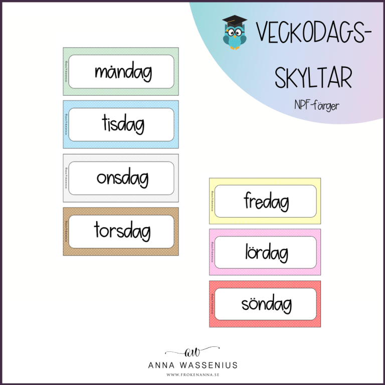 Veckodagsskyltar – Fröken Anna