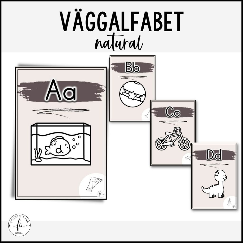 Väggalfabet med TAKK (tecken som stöd) - tema natural - Fröken Anna
