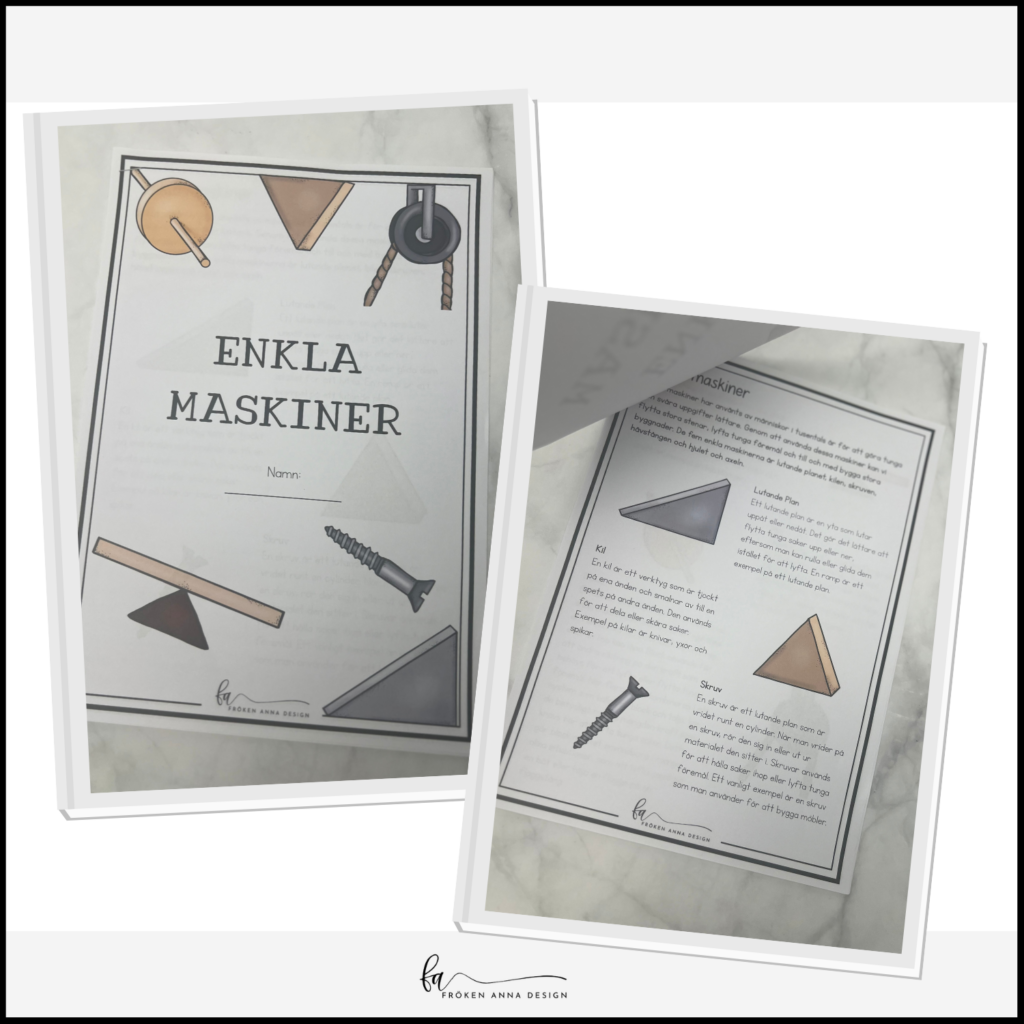 Enkla maskiner: Arbetshäfte (läsförståelse och uppgifter) - Fröken Anna