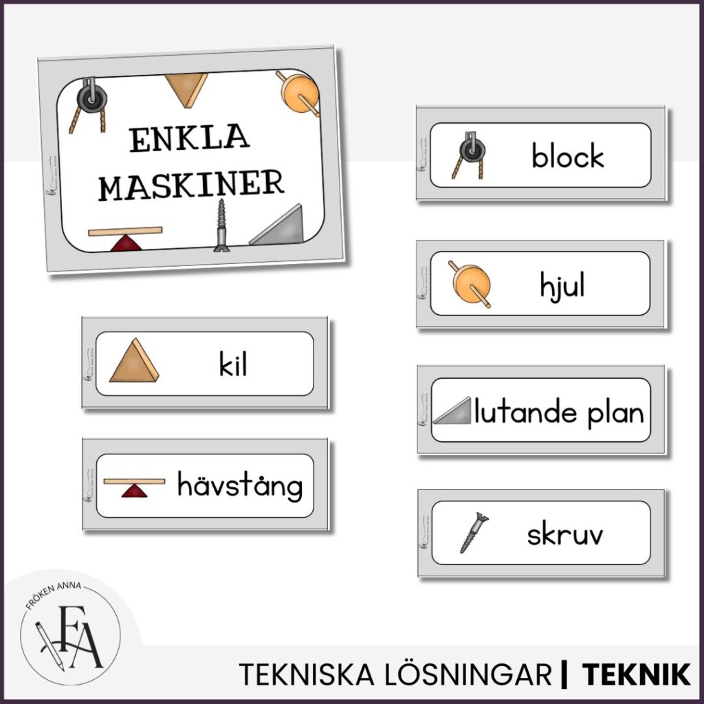 Enkla maskiner: Faktakort (läsförståelse och frågor) - Fröken Anna